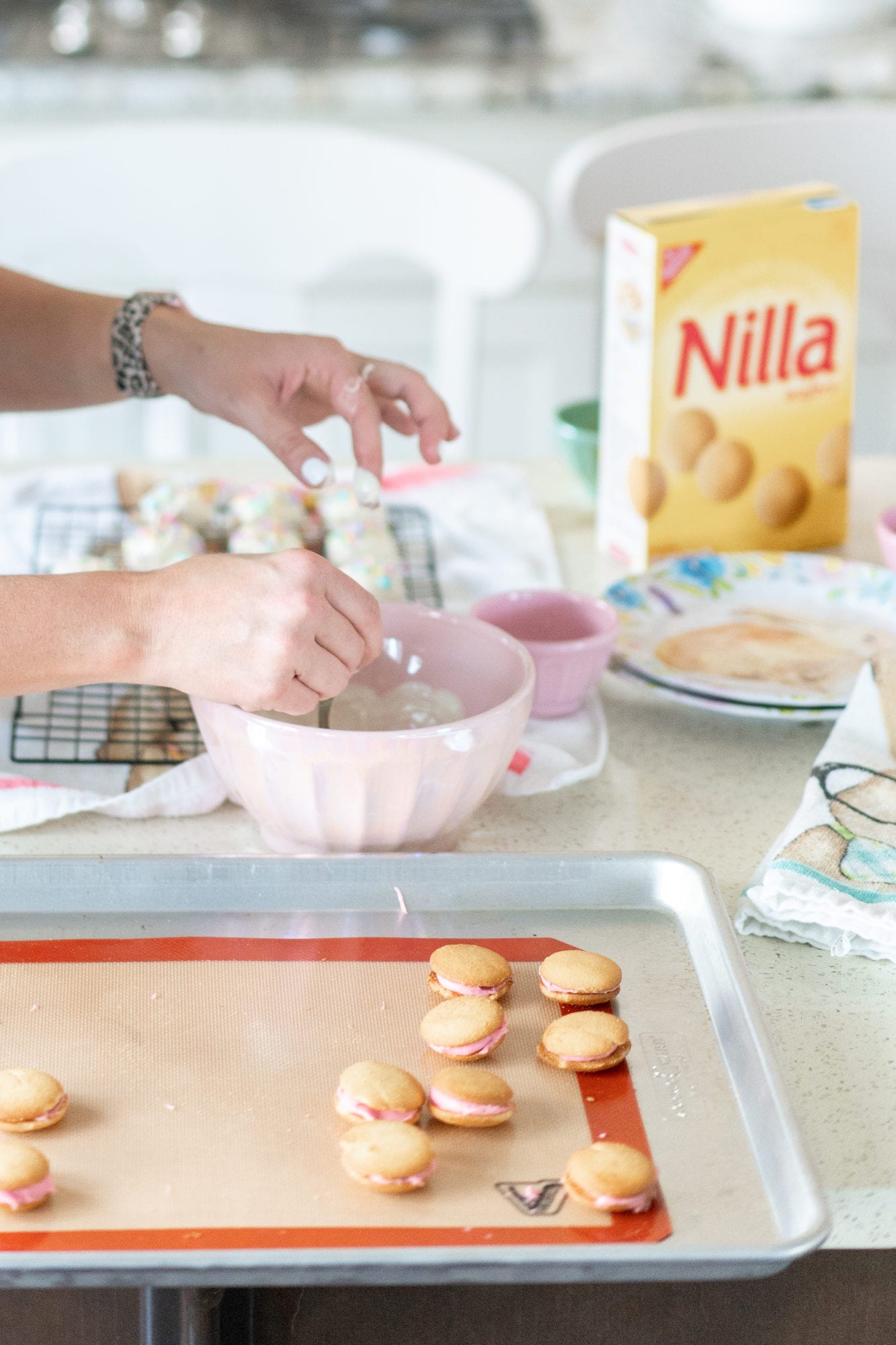 Easy No Bake Raspberry Buttercream NILLA Wafer Spring Cake Bites