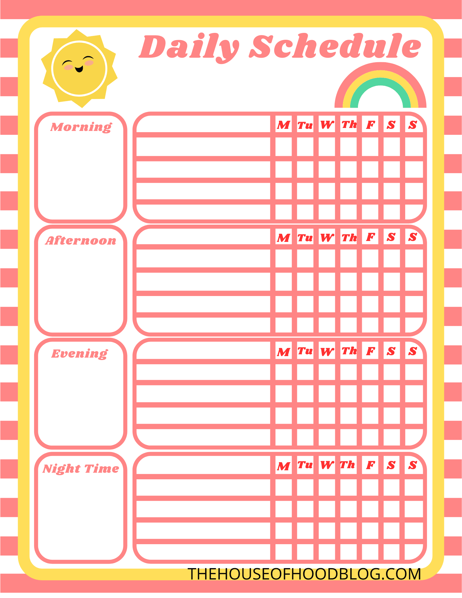 Daily Schedule Printable Domebezy